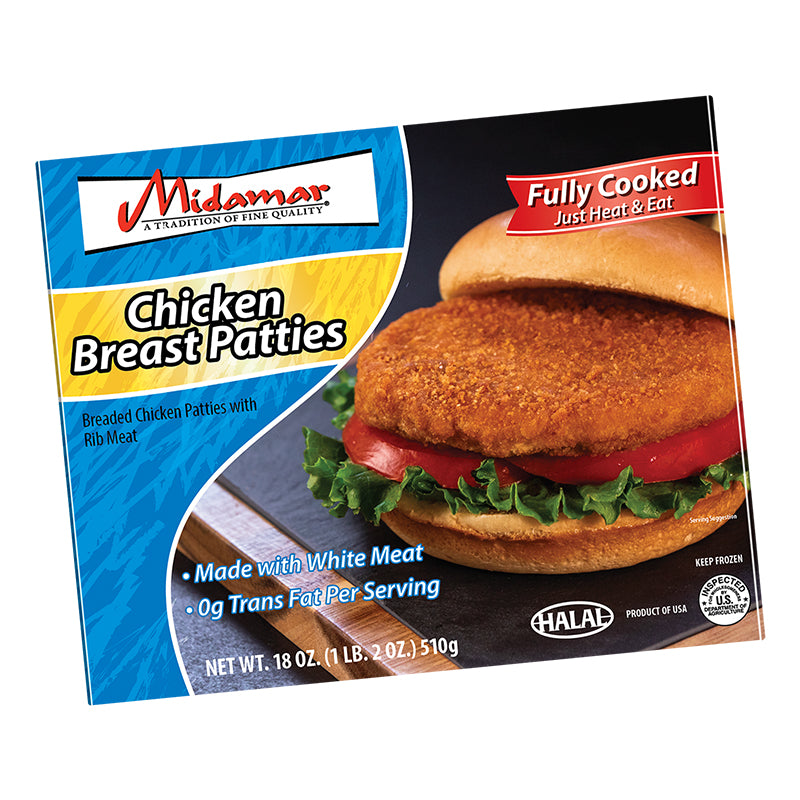 Midamar Halal Chicken Breast Patties Fully Cooked